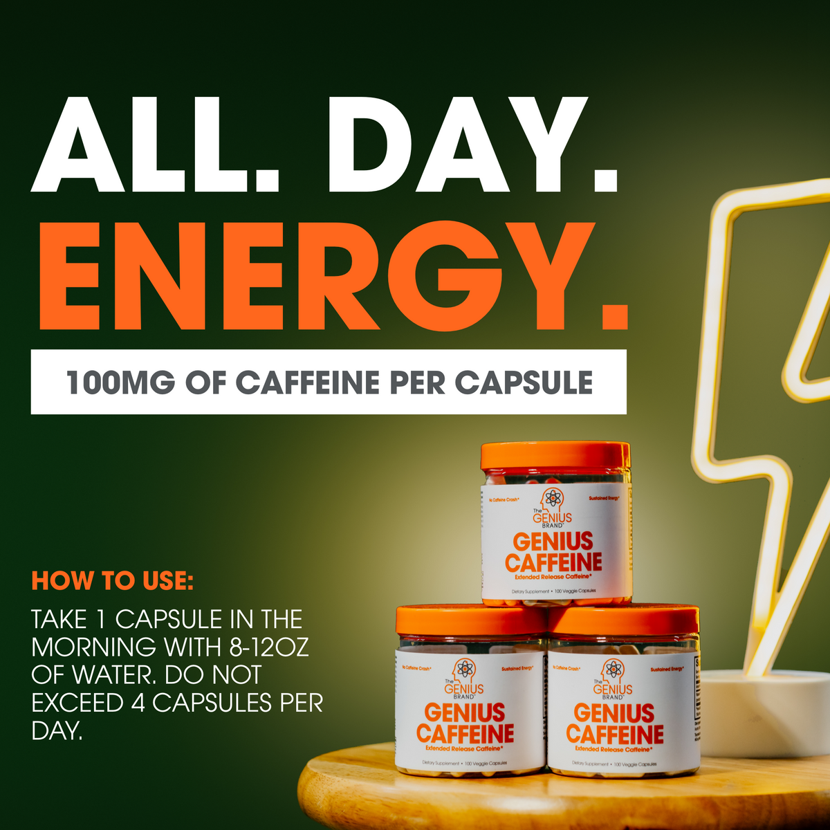Genius Caffeine | Sustained Release Energy Capsules for All-Day Focus