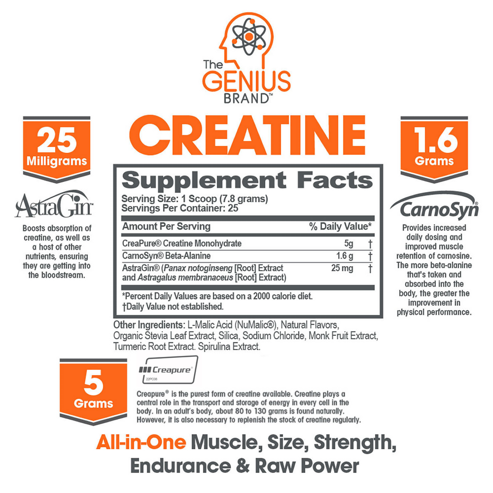 Genius Creatine w/ Creapure - Optimize Workouts for Strength & Endurance
